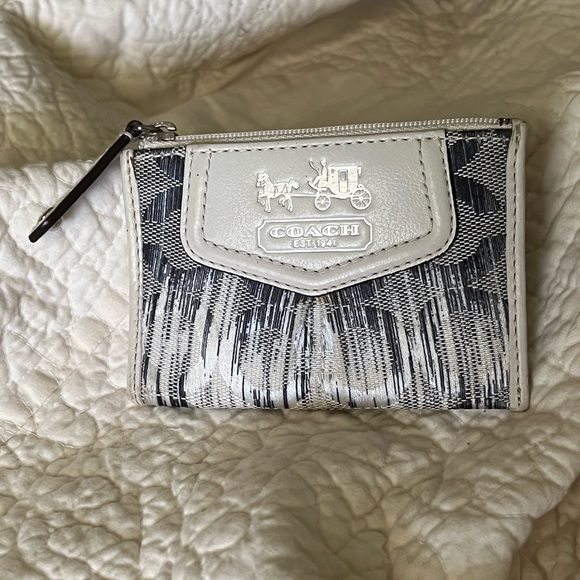 Coach | Accessories | Coach Zipper Pouch Bluegray With Off White Trim ...